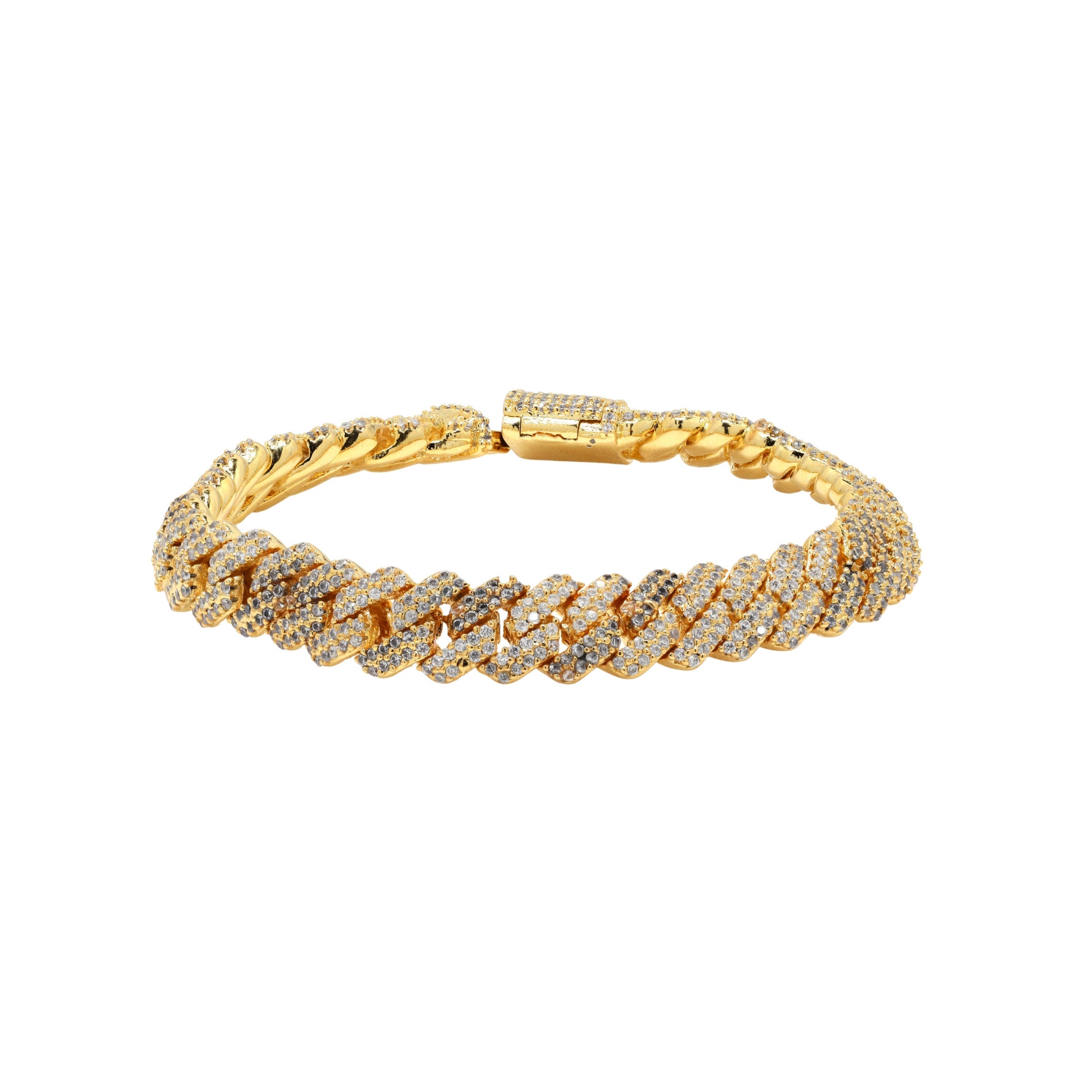 Iced Out Miami Cuban Link Bracelet 8mm in 18k White Gold Plating, Hip ...