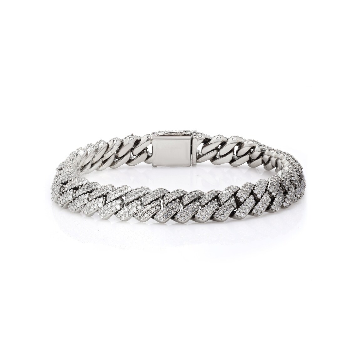 Iced Out Miami Cuban Link Bracelet 8mm in 18k White Gold Plating, Hip ...