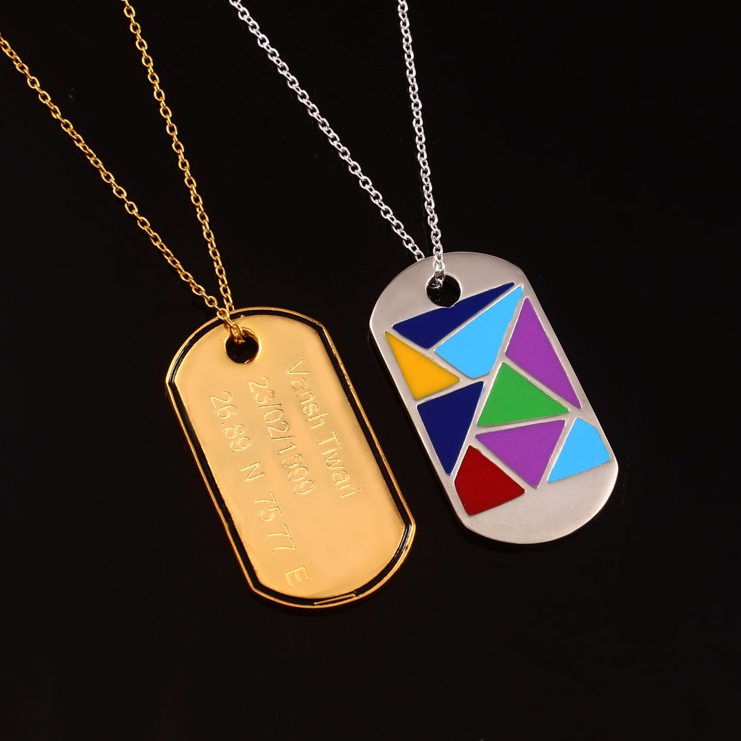 Personalized Sterling Silver Dog Tag Necklace: Custom Enamel Pet ID - Etsy