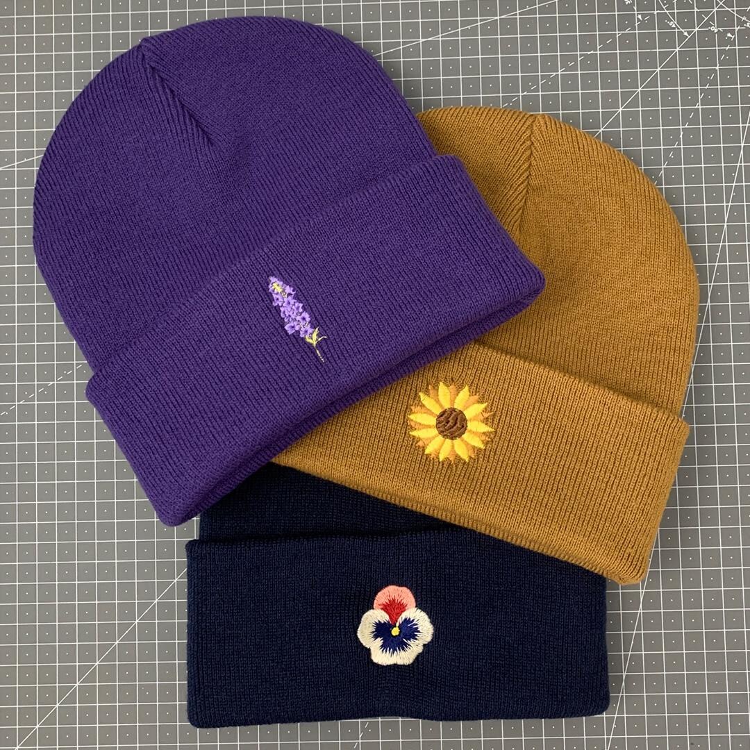 Custom Floral Embroidered Beanie | Choose Your Flower Design and Colour ...