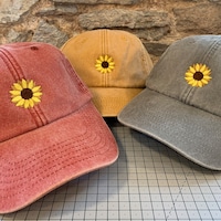 Hand Embroidery Daisy and Bee Hat, Floral Denim Cap, Baseball Cap ...