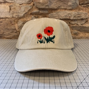 Embroidered Poppy Cap | August Birth Flower | Embroidered ...