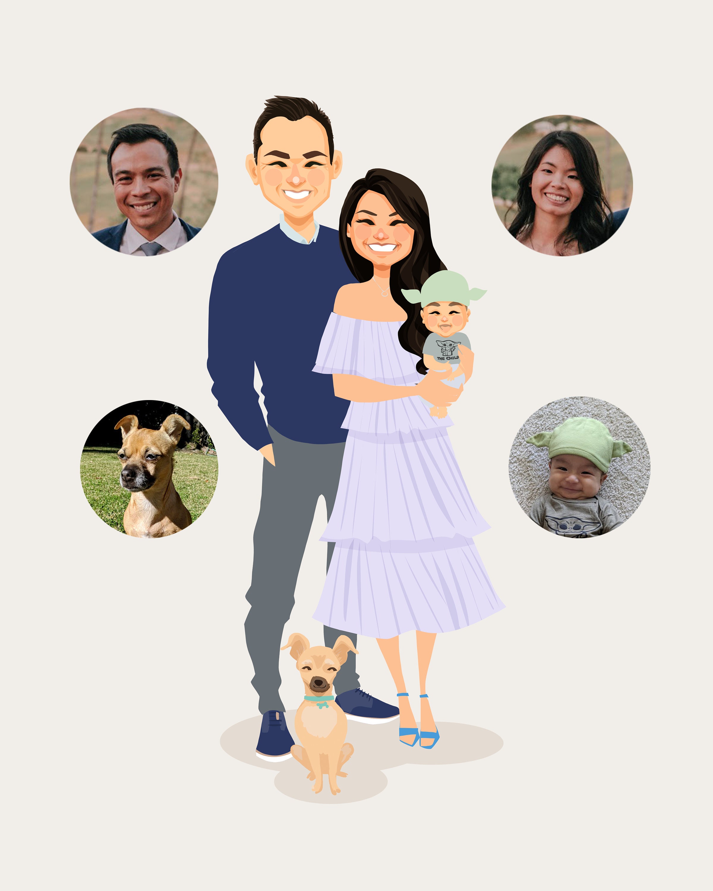 Custom Family Portrait: Personalized Drawing for 3 (digital Download ...