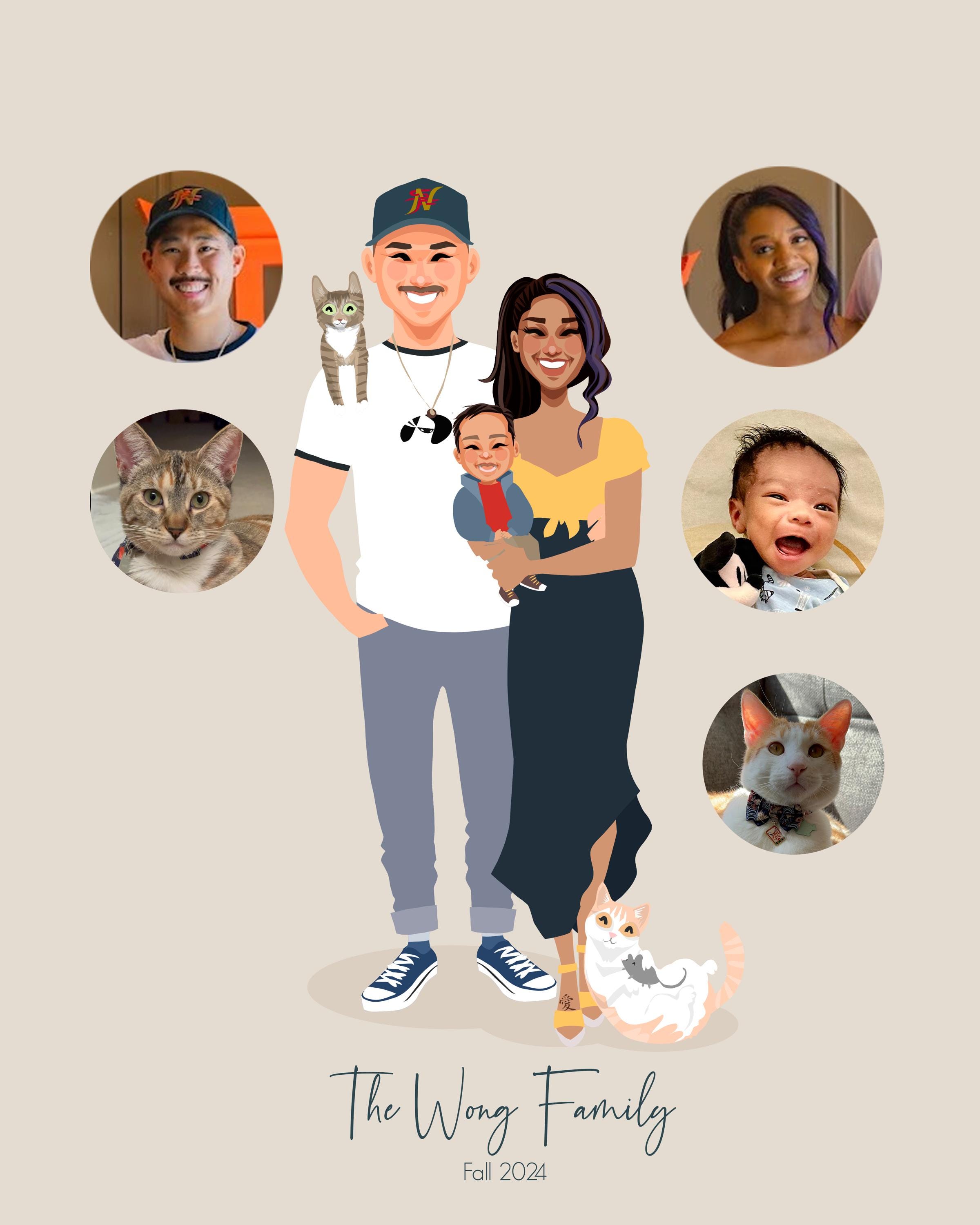 Custom Family Portrait: Personalized Drawing for 3 (digital Download ...