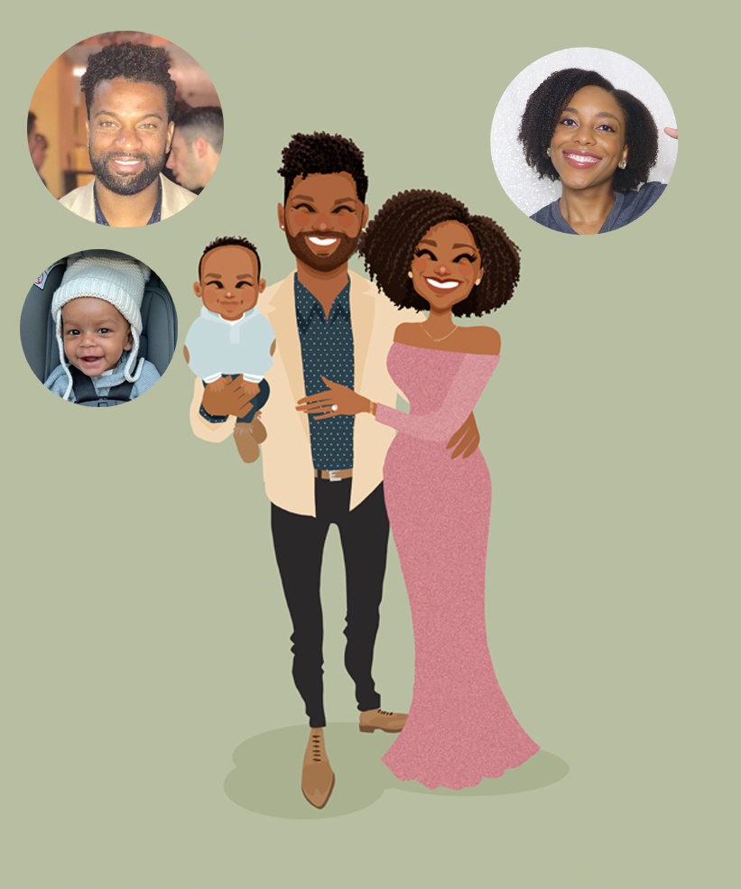Custom Family Portrait: Personalized Drawing for 3 (digital Download ...
