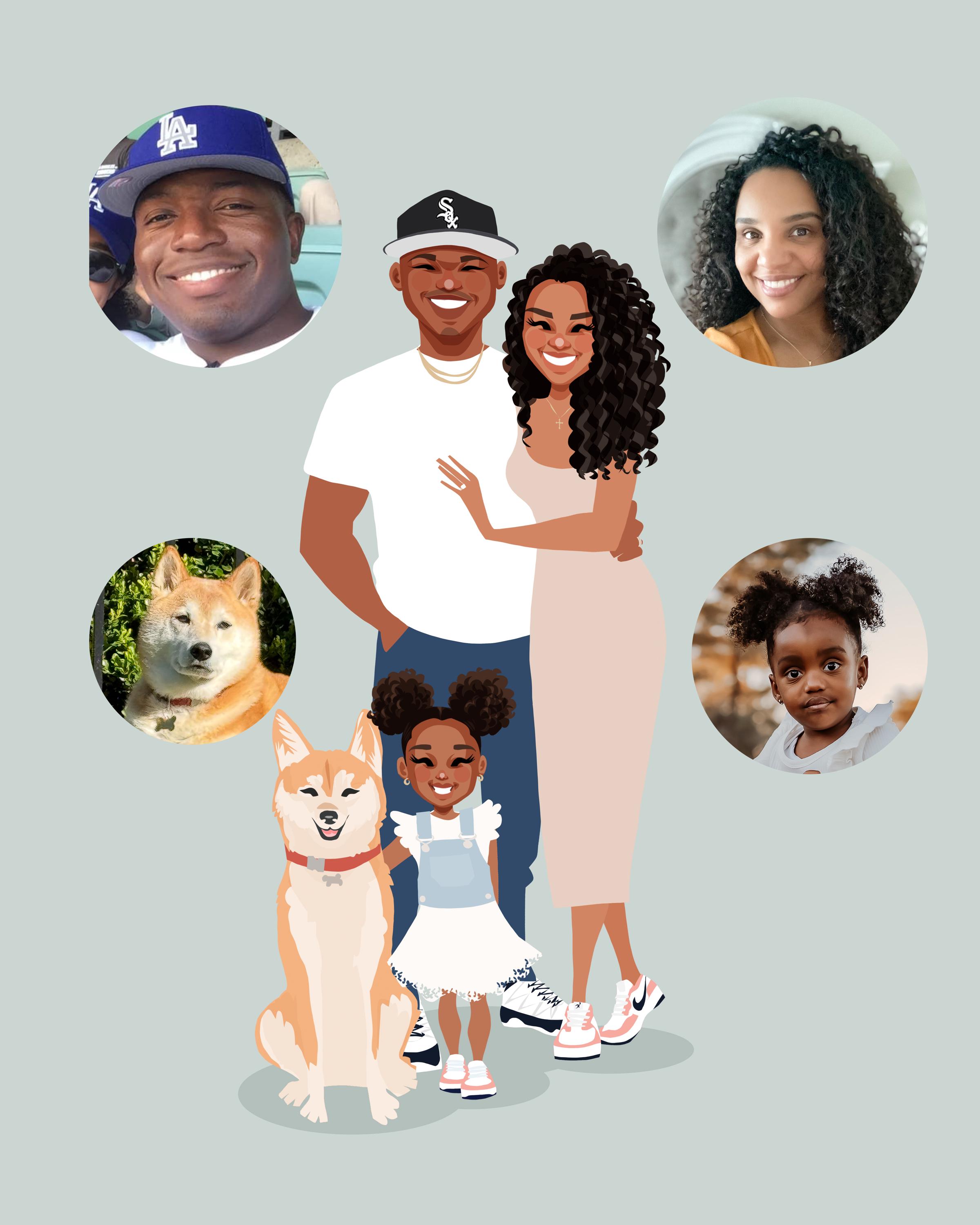 Custom Family Portrait: Personalized Drawing for 3 (digital Download ...