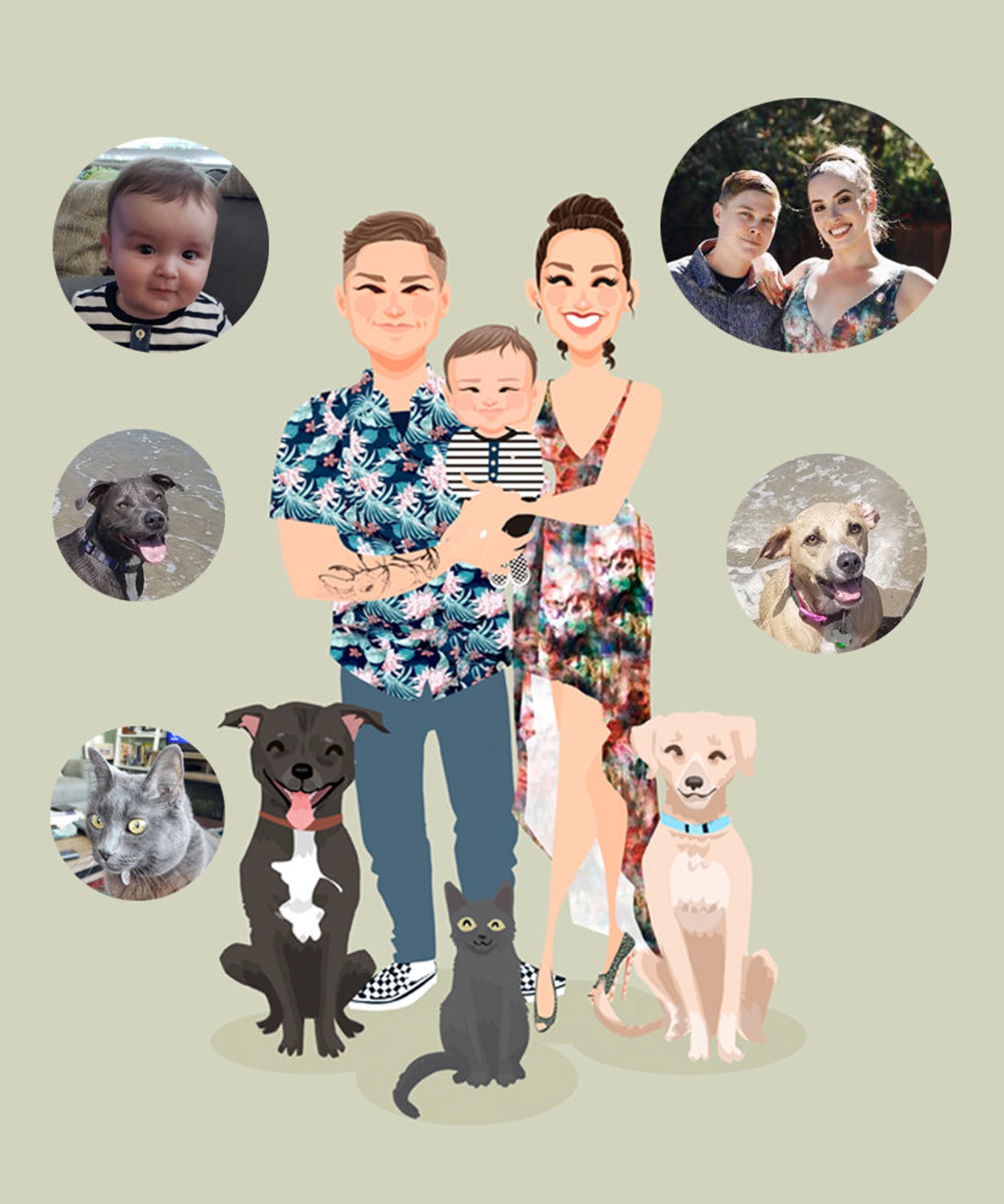 Custom Family Portrait: Personalized Drawing for 3 (digital Download ...