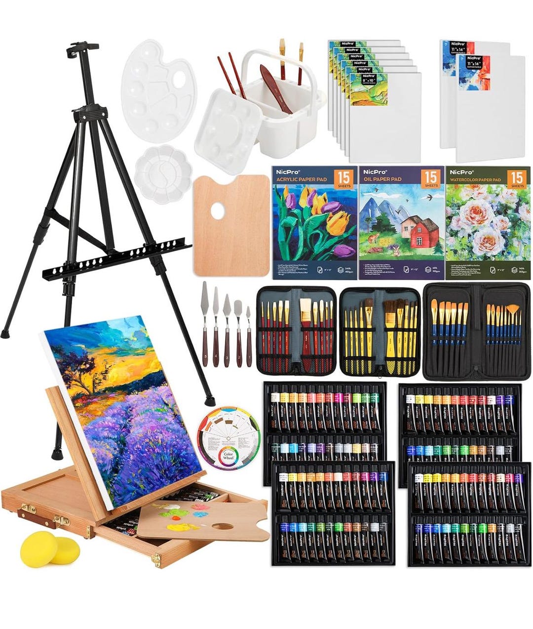 All-in-one Art Painting Set With Aluminum and Beech Wood Easels, 96 ...