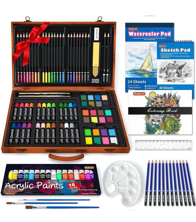 Deluxe Art Set: Acrylic Paints, Oil Pastels, Pencils, Coloring Book - Etsy