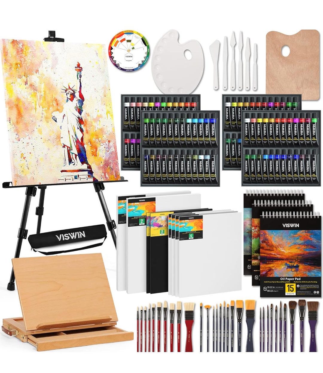 All-in-one Art Painting Set With Aluminum and Beech Wood Easels, 96 ...