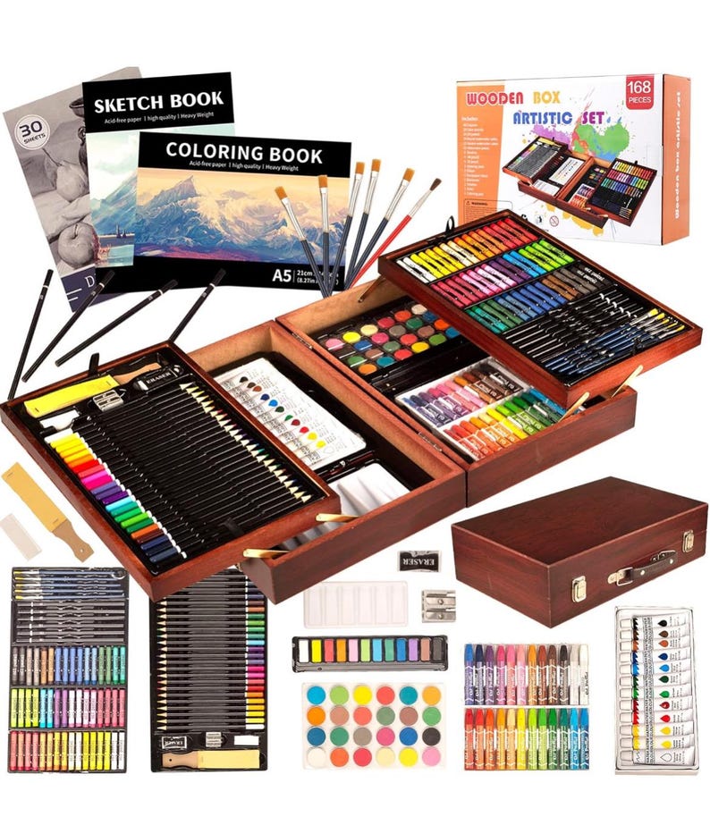 168 PCS Deluxe Art Set for Kids: Painting & Drawing in Wooden Box - Etsy
