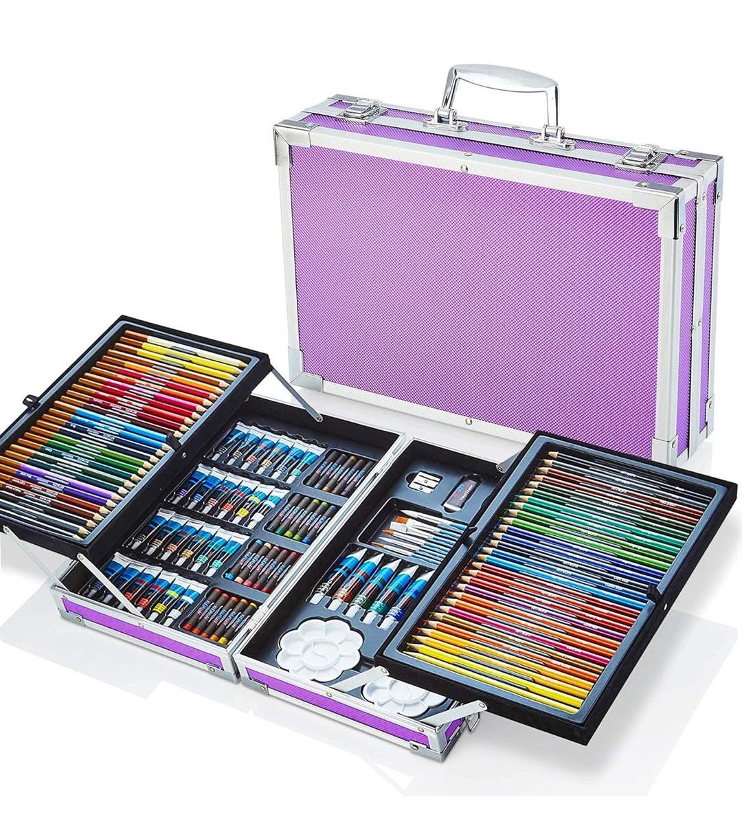 145pc Artists Aluminium Art Case Colouring Pencils Painting Set ...