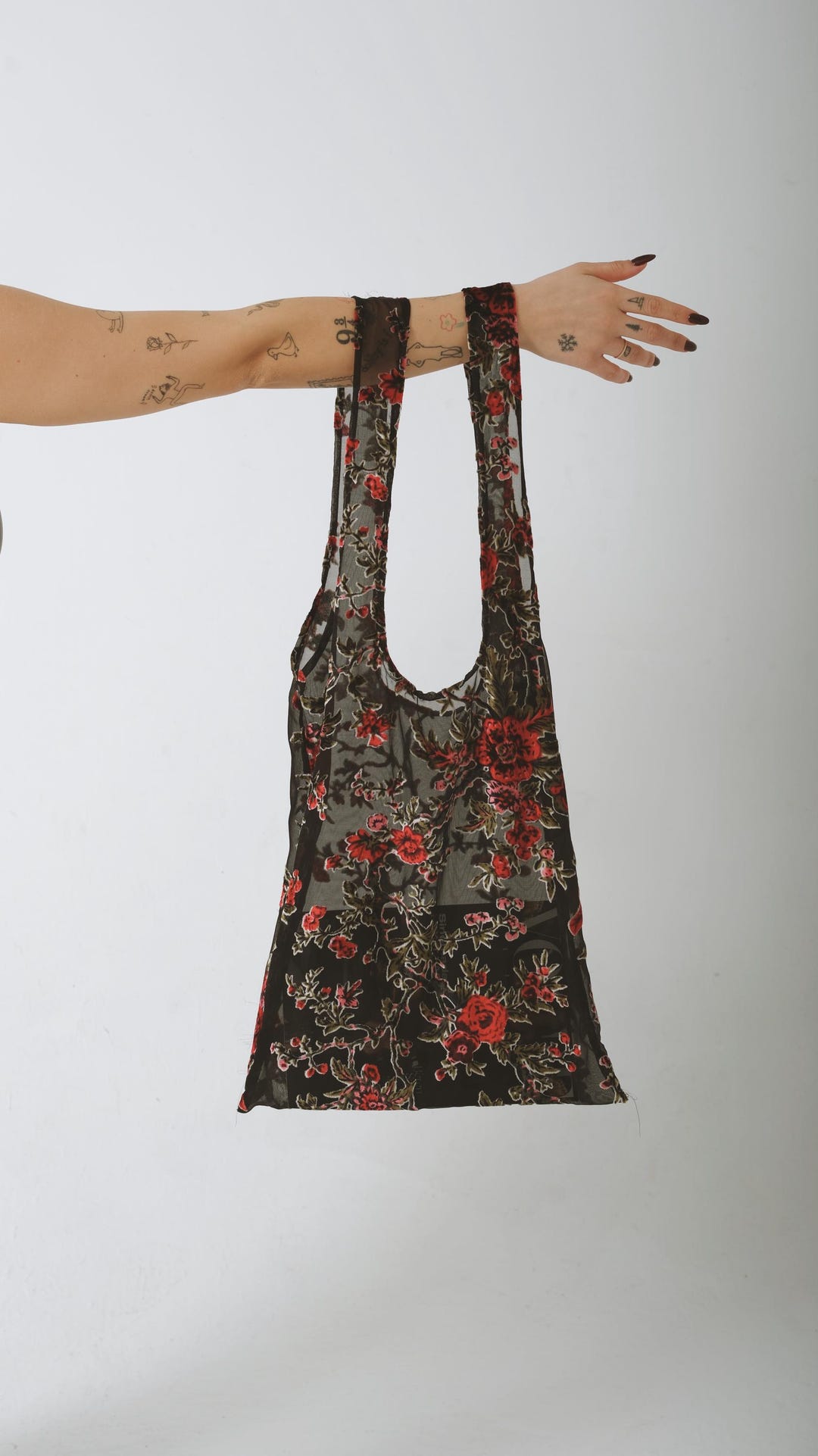 Red Velvet Devore Fabric Bag – Handmade Floral Tote Bag – Lightweight and Stylish Shopping Bag ...
