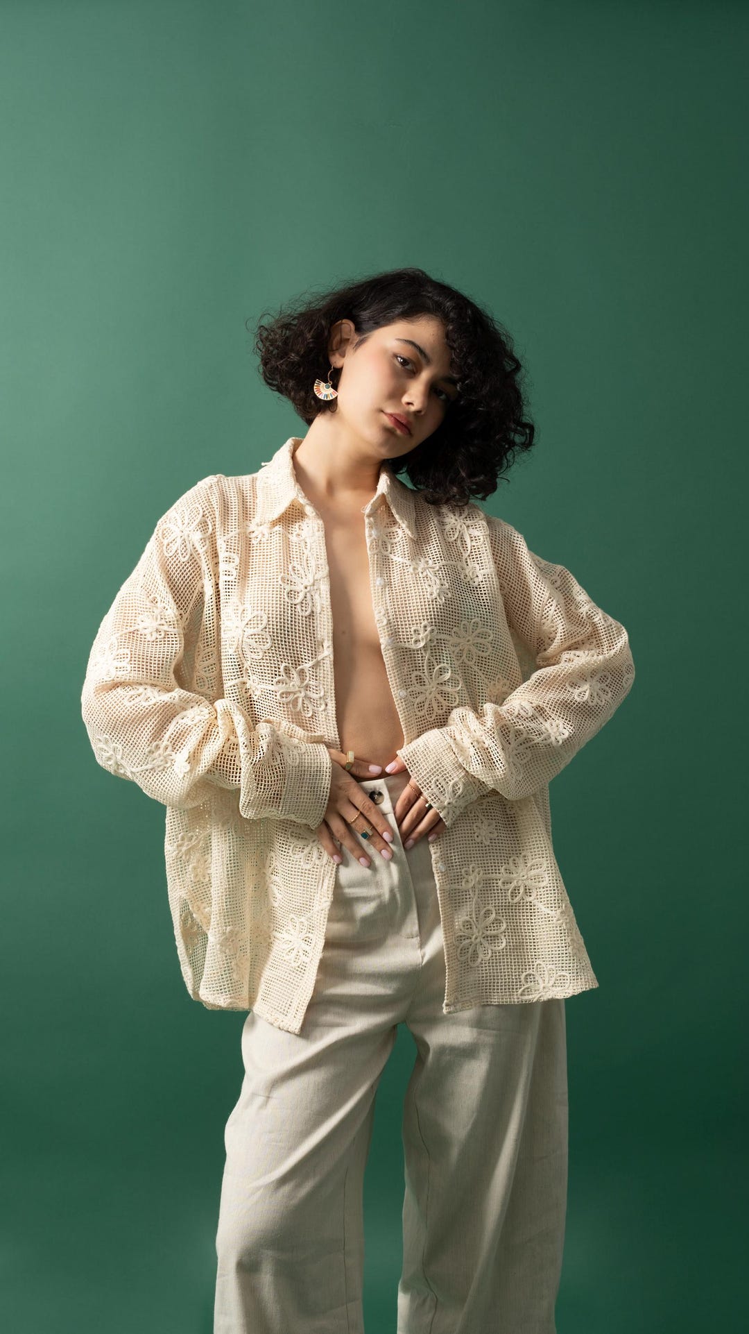 Sheer Embroidered Lace Shirt, Oversized White Mesh Blouse, Romantic ...