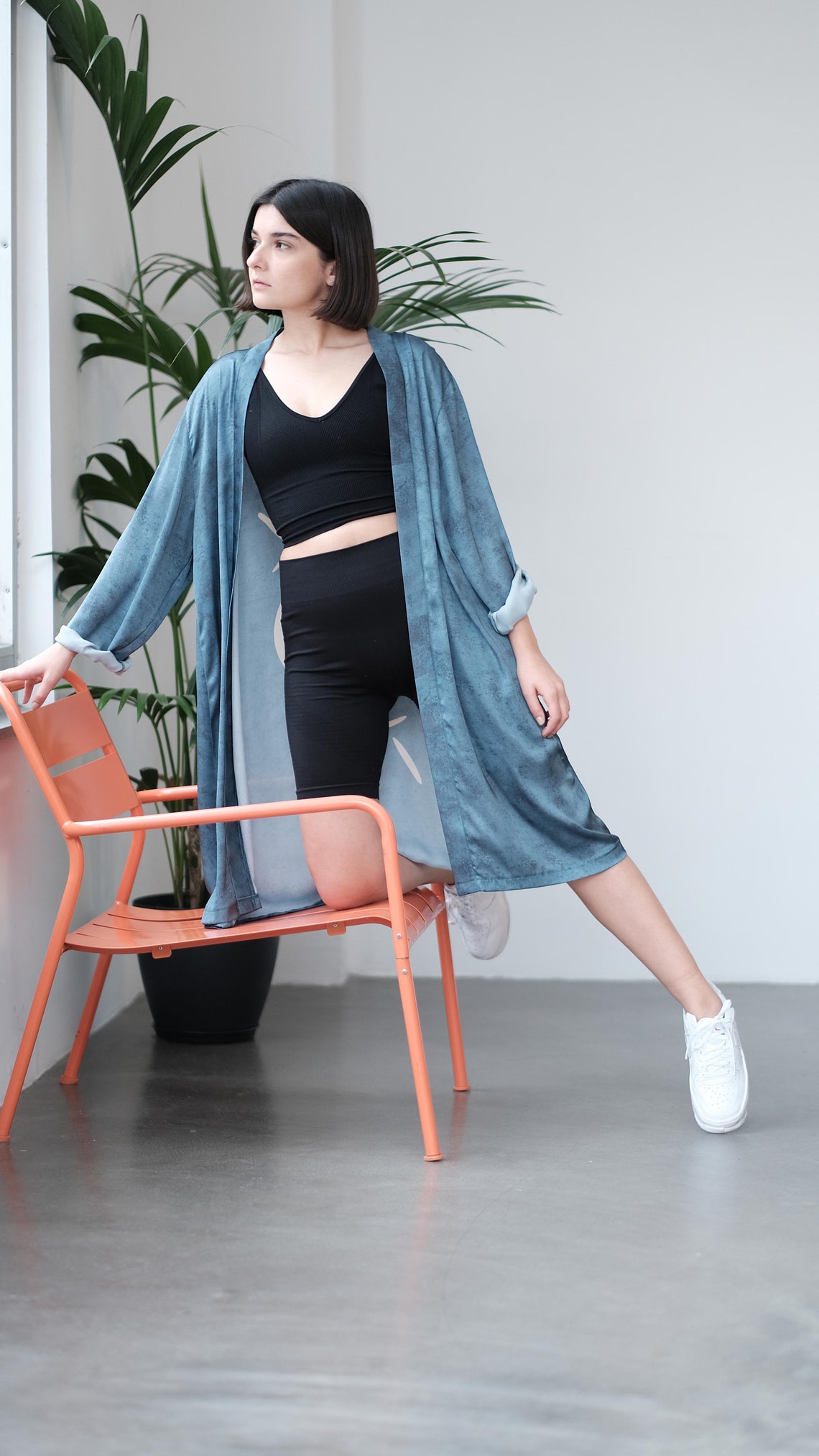 Ocean Blue Satin Kimono, Boho Kimono Jacket, Couple Clothes, Satin Robe ...