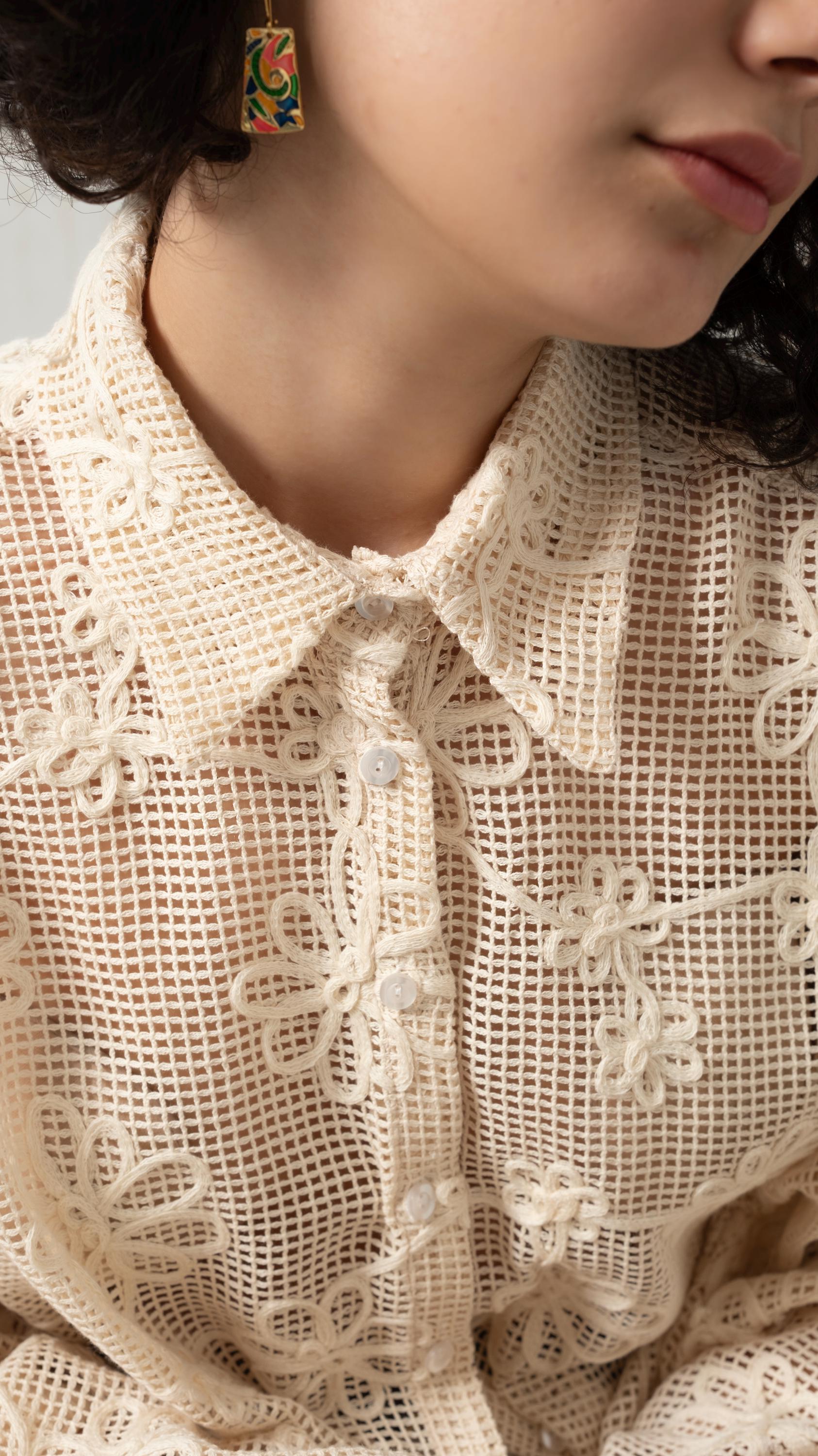 Sheer Embroidered Lace Shirt, Oversized White Mesh Blouse, Romantic ...