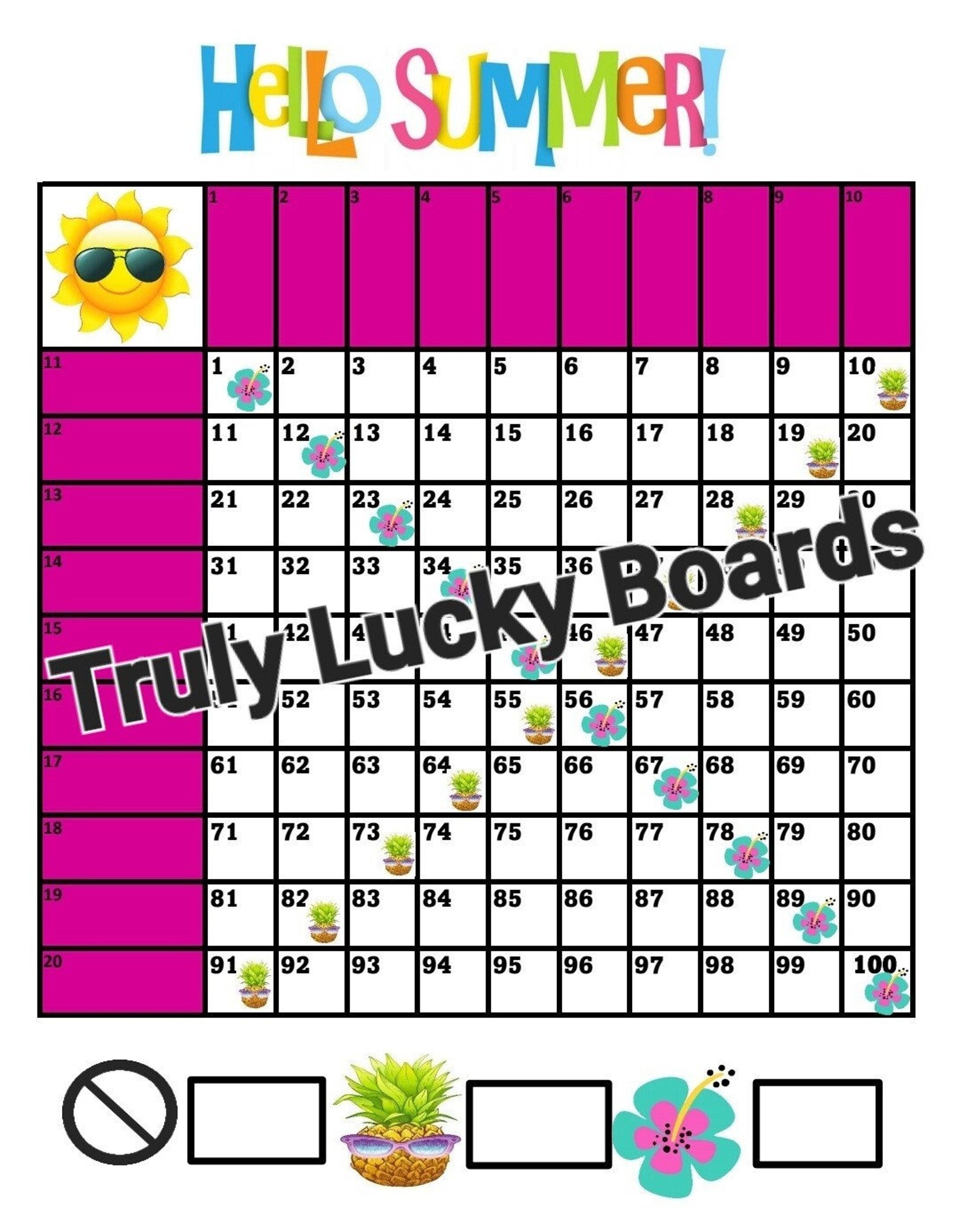 Hello Summer Grid Bingo Board 100 - Etsy