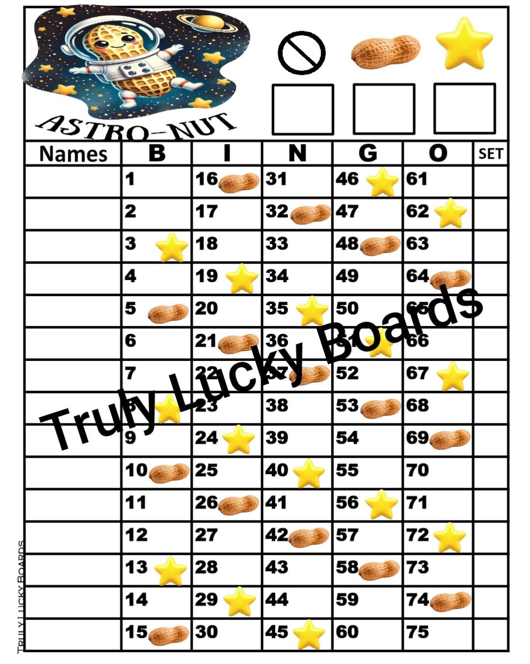 Astro Nuts Bingo Boards 75 Straight and Mixed - Etsy