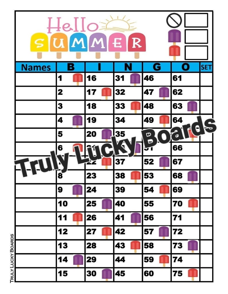 Popsicle Bingo Board 75 - Etsy