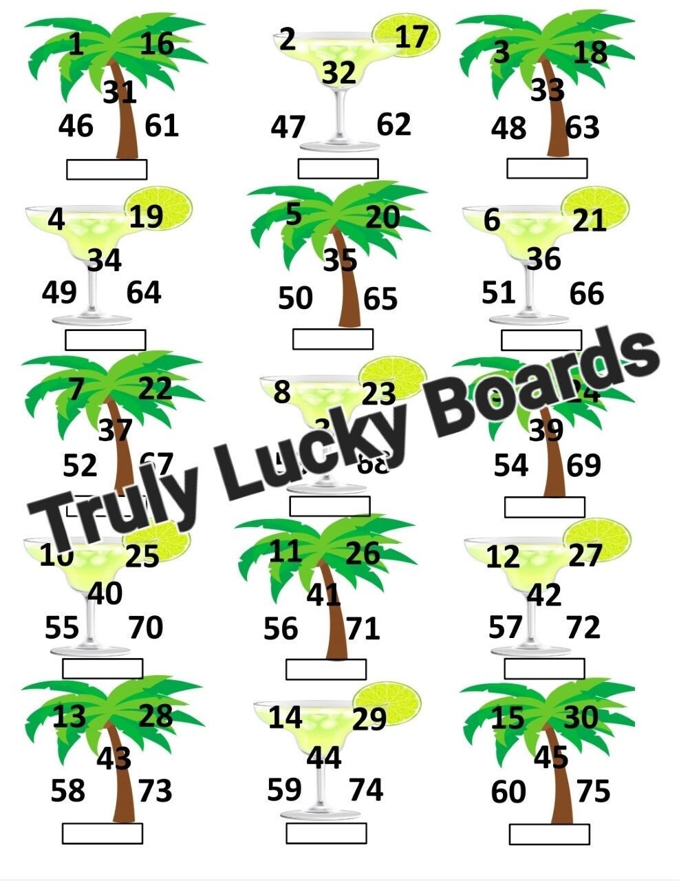 Palm Trees And Margaritas Bingo 75 Etsy