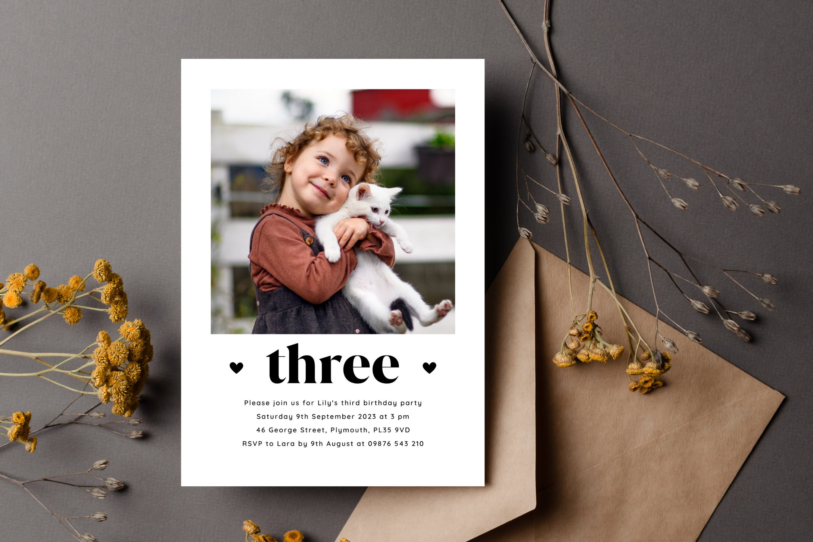 3rd Birthday Invitation Template, CANVA Invite, Three Invitation, Third ...