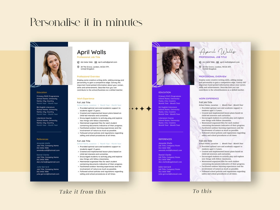 Teacher Resume Template, Cover Letter, References (canva Template) - Etsy