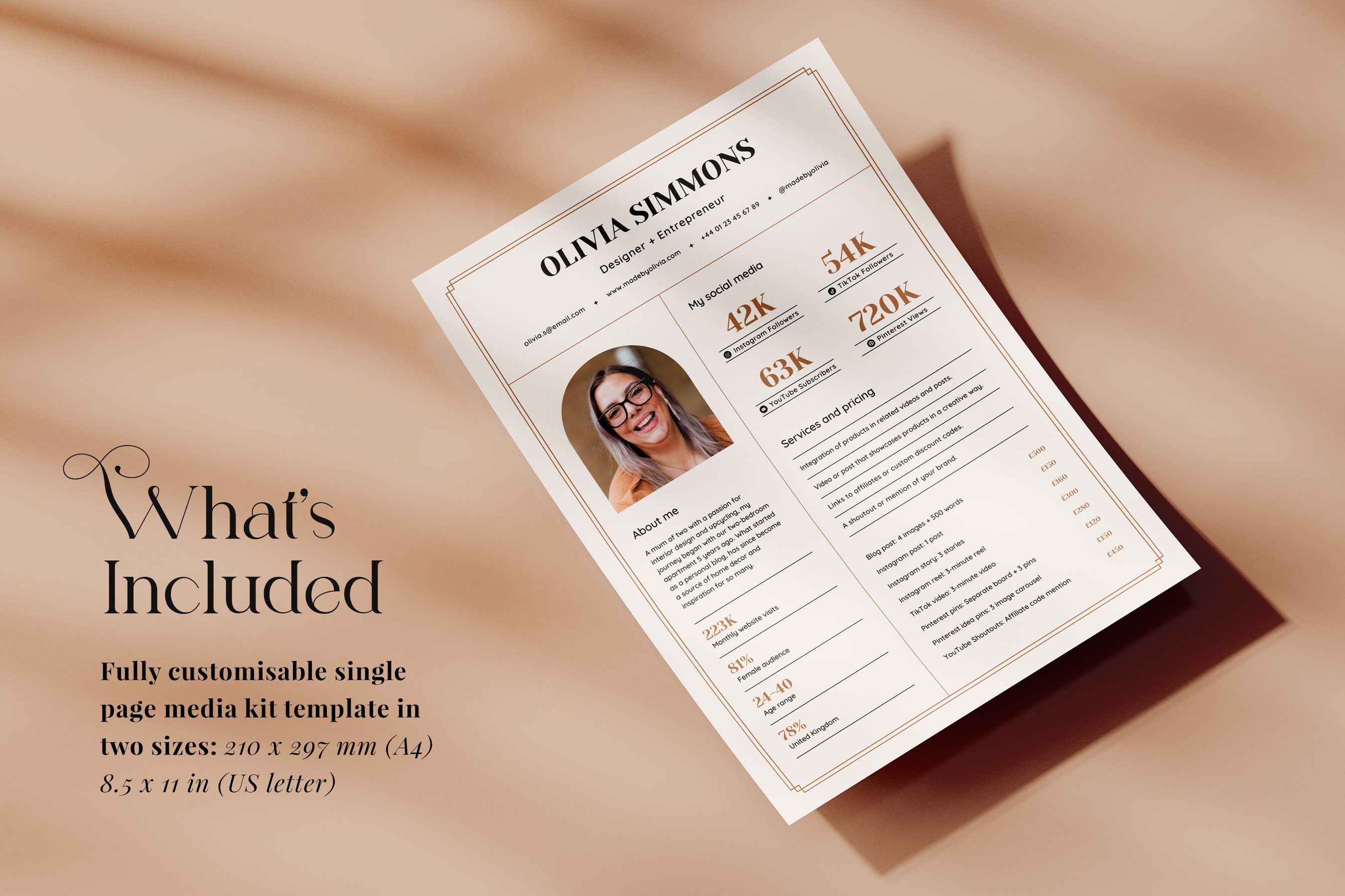 One Page Media Kit for Influencers, Influencer Outreach, Media Kit ...