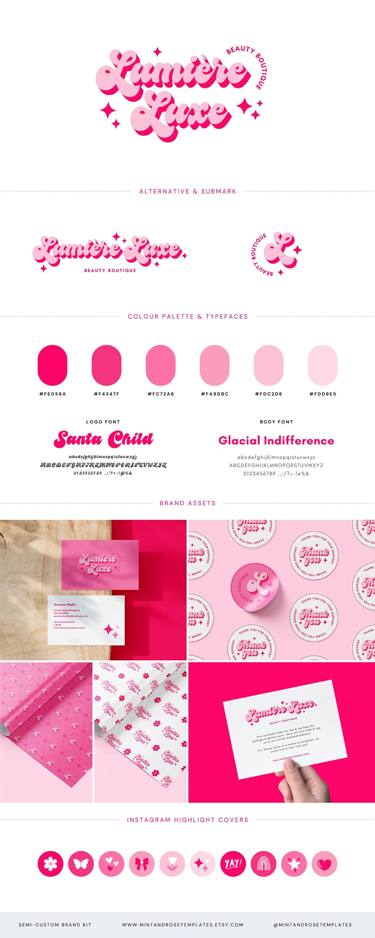 Semi Custom Pink Retro Logo, Pretty Beauty Brand Bundle, Funky Logo ...
