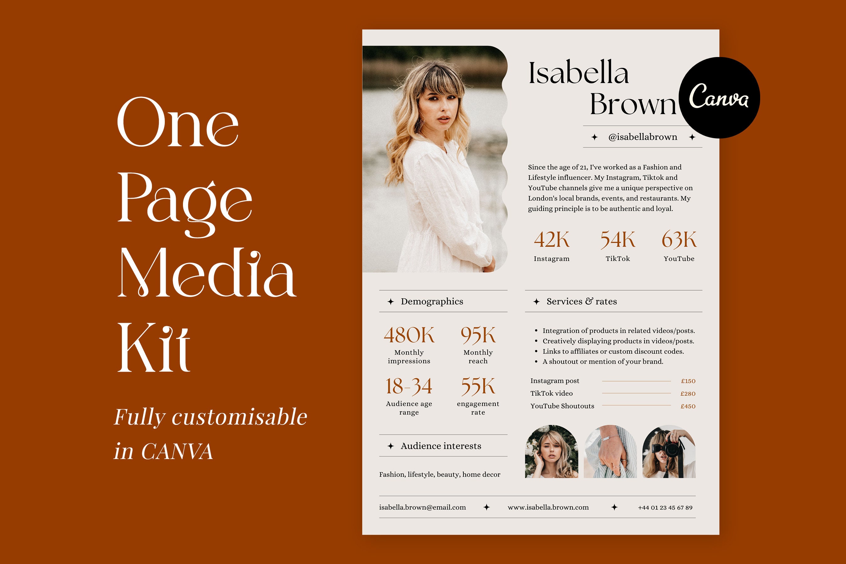 One Page Media Kit for Influencers, Influencer Outreach, Media Kit ...