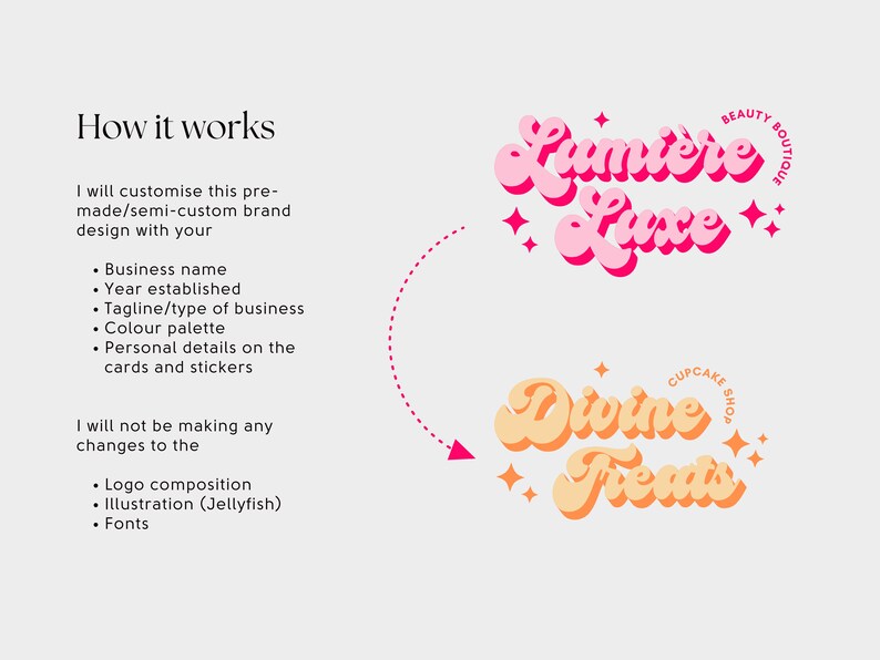 Semi Custom Pink Retro Logo, Pretty Beauty Brand Bundle, Funky Logo ...