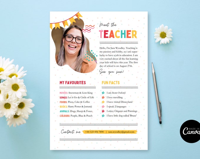 Meet the Teacher Template Editable in Canva Teacher Introduction Flyer ...