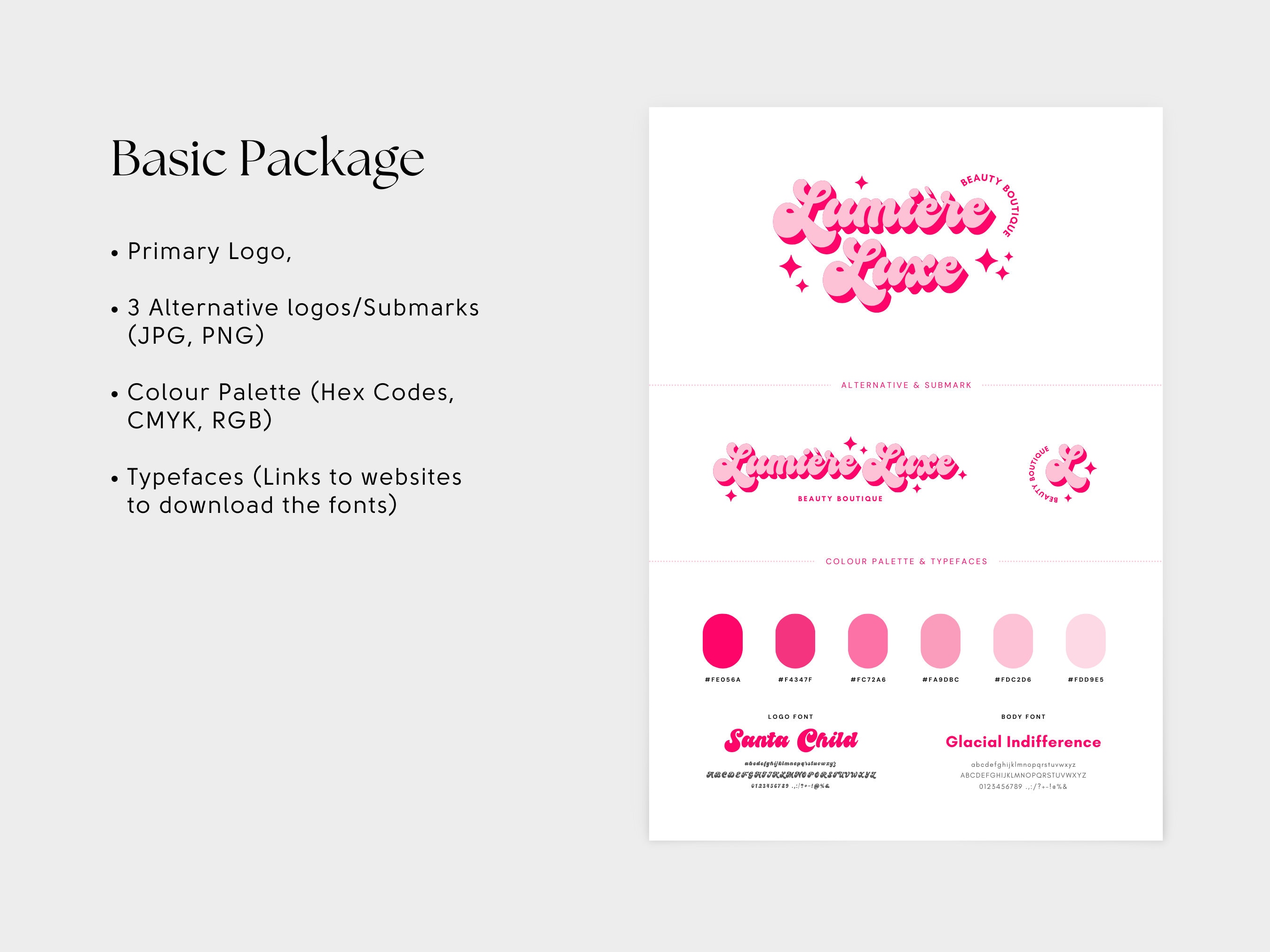 Semi Custom Pink Retro Logo, Pretty Beauty Brand Bundle, Funky Logo ...