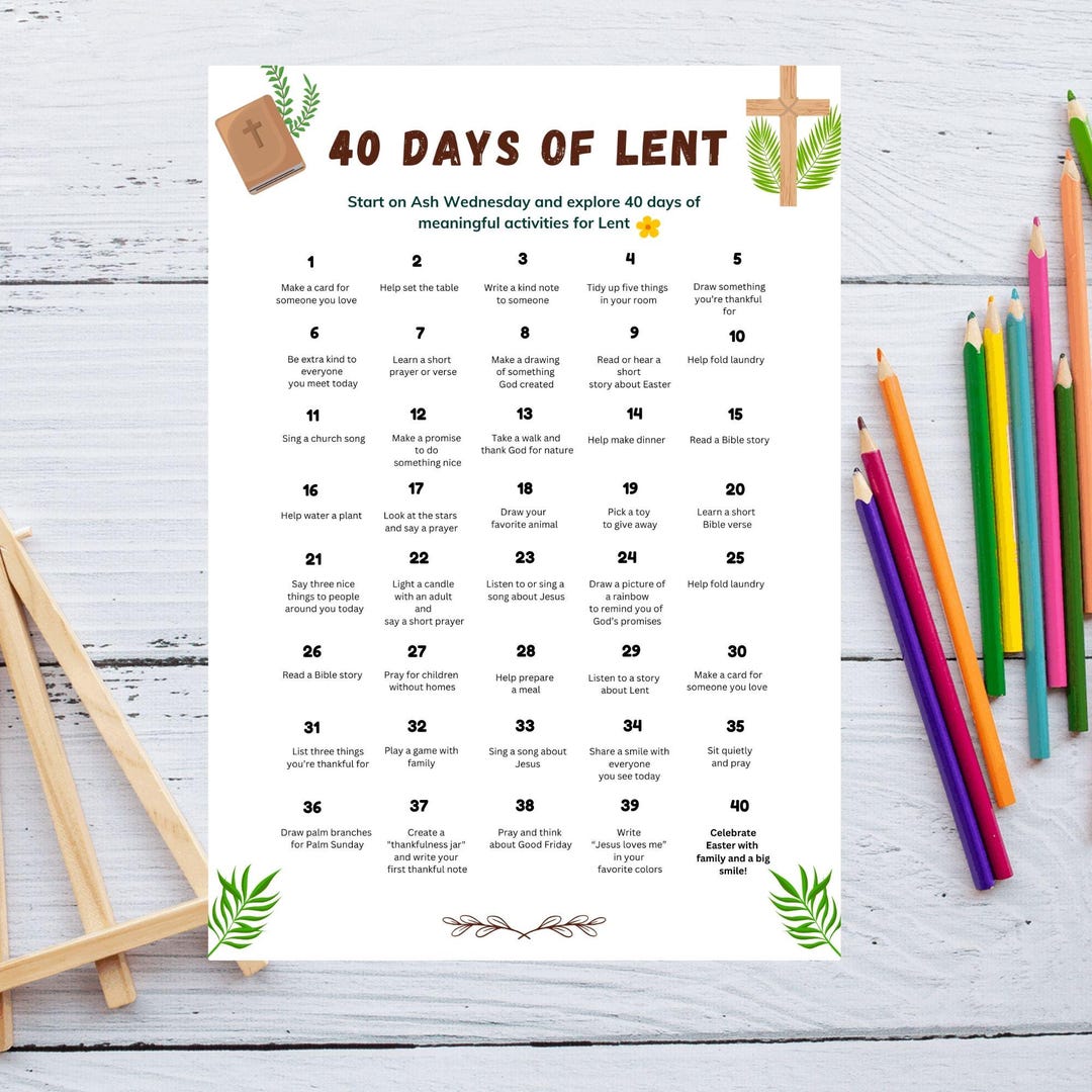 40 Days of Lent Calendar Countdown, Printable Church and Religious ...