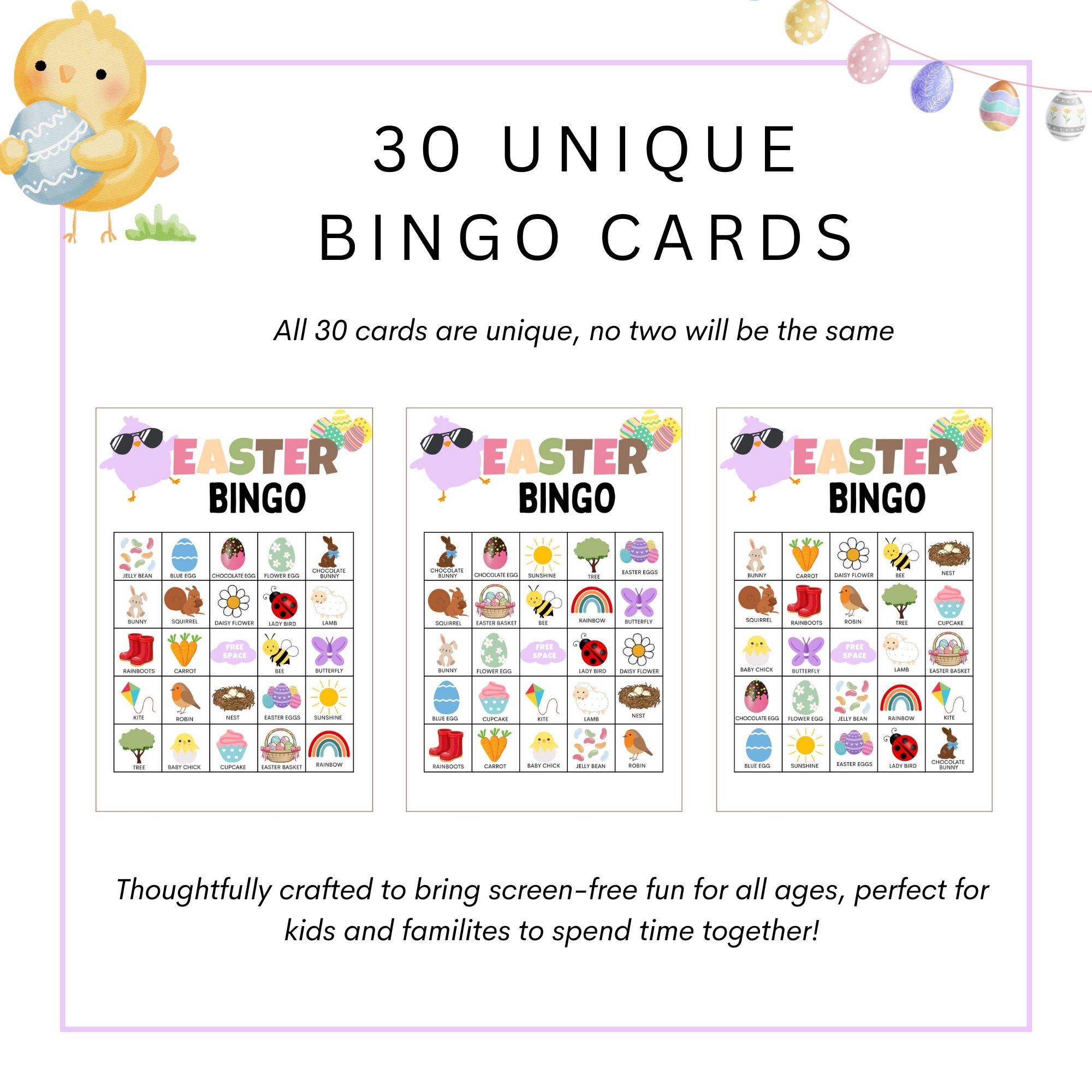 30 Easter Bingo Cards for Kids, Printable Spring Games, Easter ...