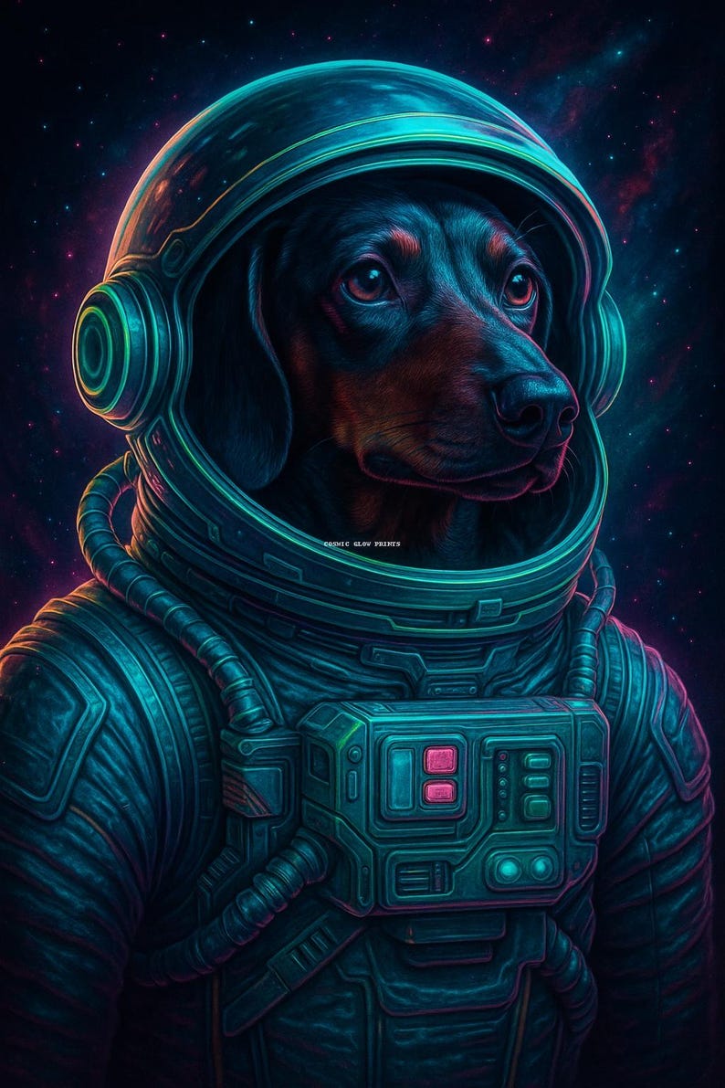 Neon Astronaut Dachshund Printable Wall Art – Digital Download Space ...