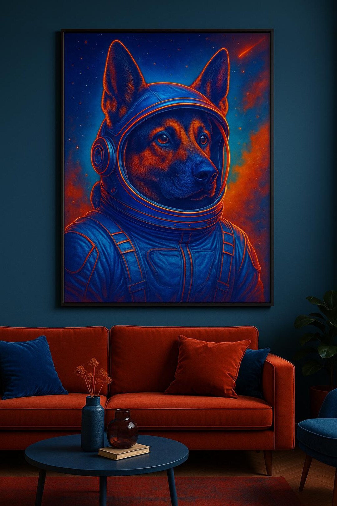 Neon Astronaut German Shepherd Wall Art – Futuristic Dog Printable ...