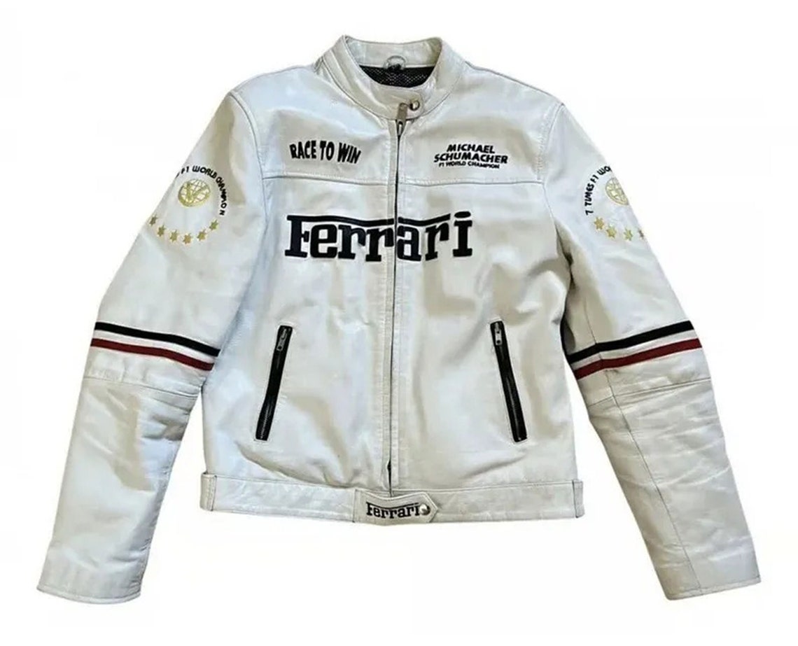 Men's Ferrari F1 White Racing Jacket, Men's Motorcycle Ferrari Biker ...