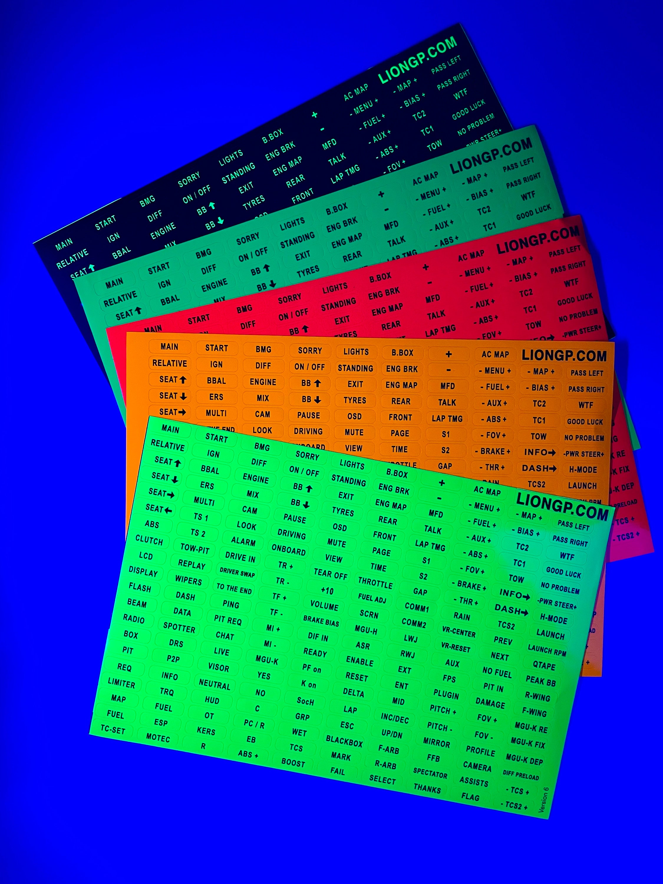 Liongp Sim Racing Stickers for Button Box Neon UV - Etsy UK