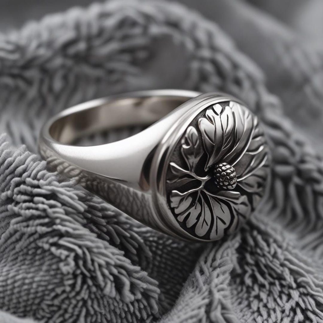 Art Deco Floral Signet Ring – Sterling Silver Botanical Jewelry Nature ...
