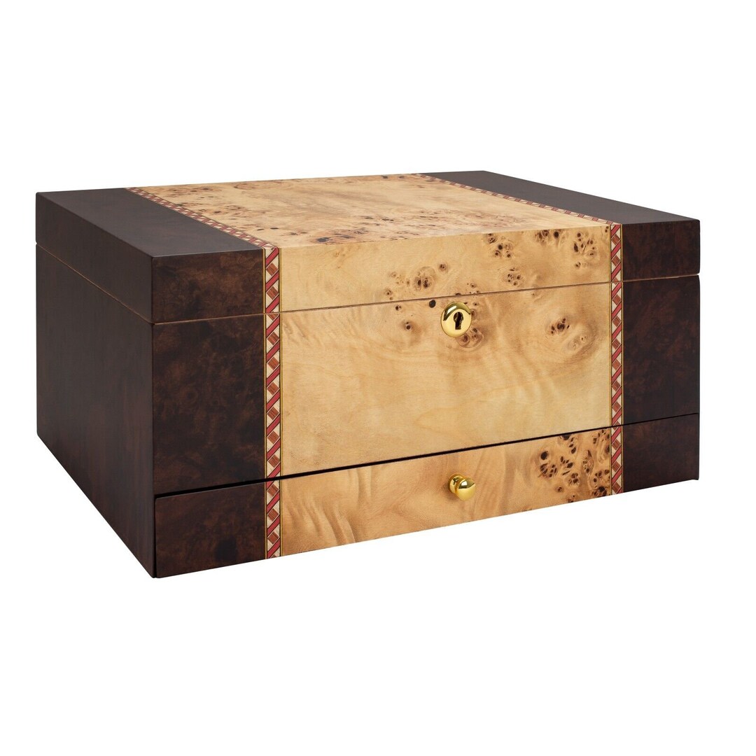 Florina Cigar Humidor Walnut and Mappa Burl Wood With Decorative Inlay ...