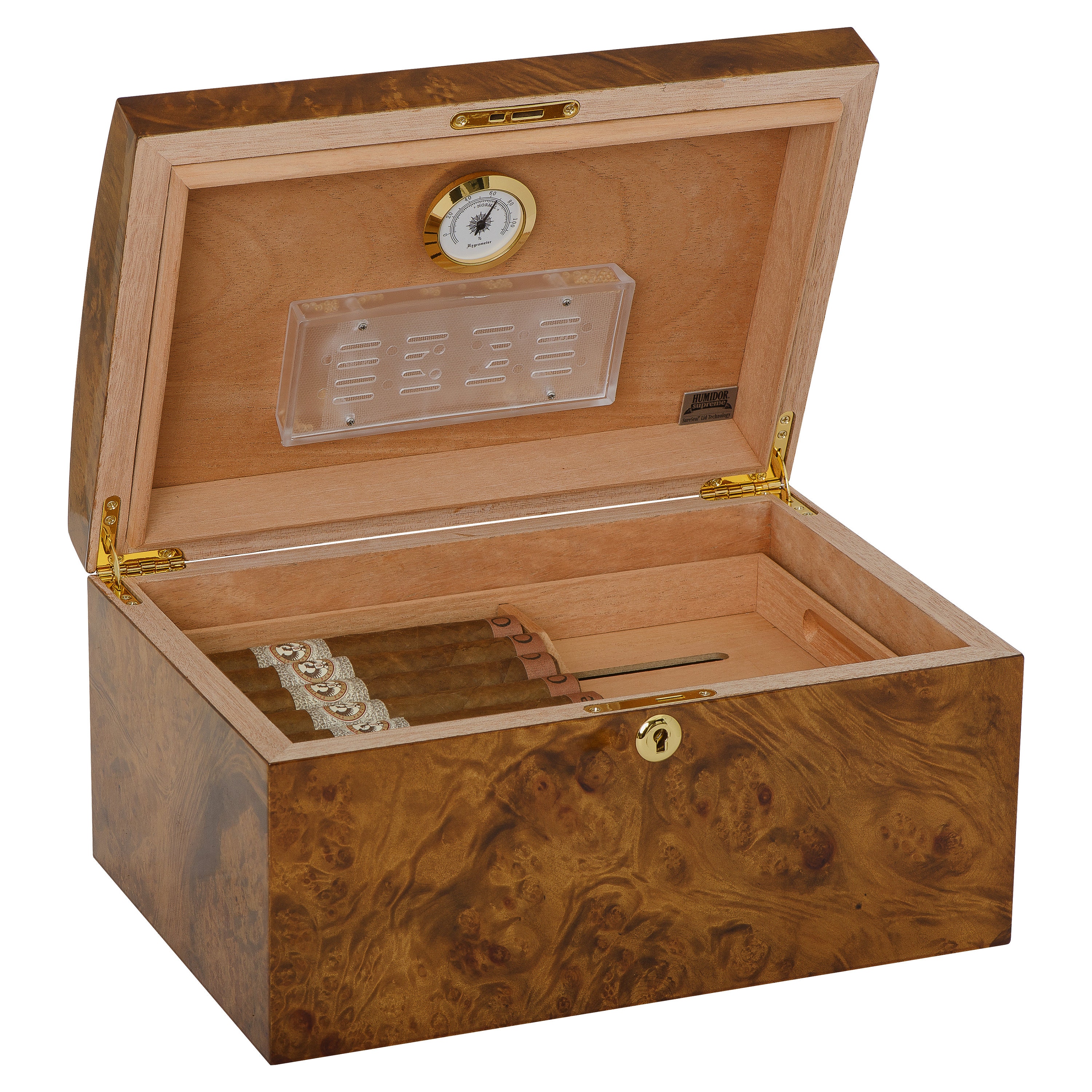 Humidor Supreme Arcos Desktop Cigar Humidor, Rustic Red Premium Burl ...