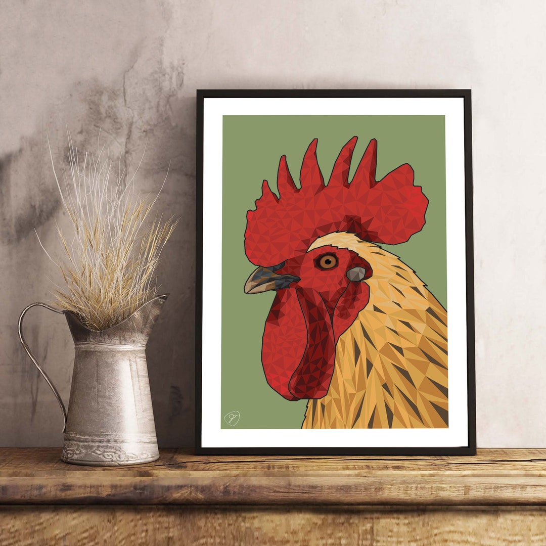 Rooster Print - Cockerel Artwork - Chicken - Farm Animal - Etsy