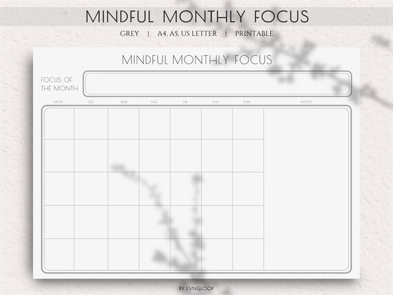 Mindful Monthly Focus Monthly Planner Monthly Planner | Etsy