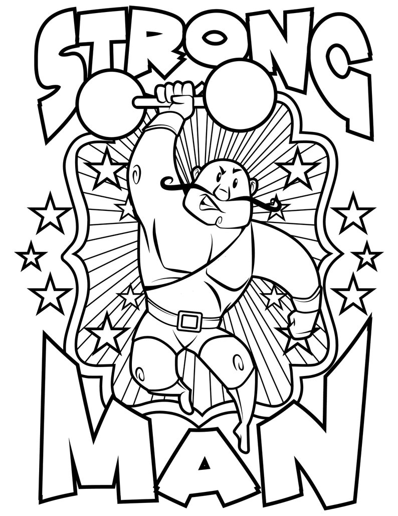 Printable Carnival Strong Man / Digital Download / Circus Coloring Page ...
