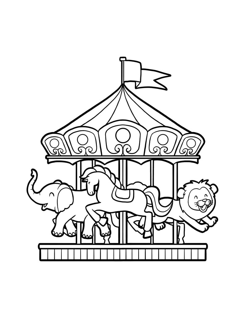 Merry Go Round Printable / Digital Download / Carousel Animals Coloring ...