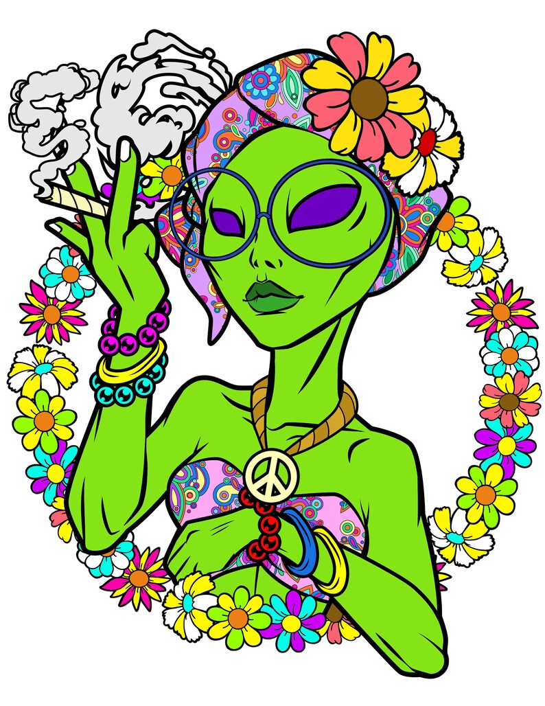 Hippie Alien Girl Printable / Alien Smoking Weed / Digital Download ...