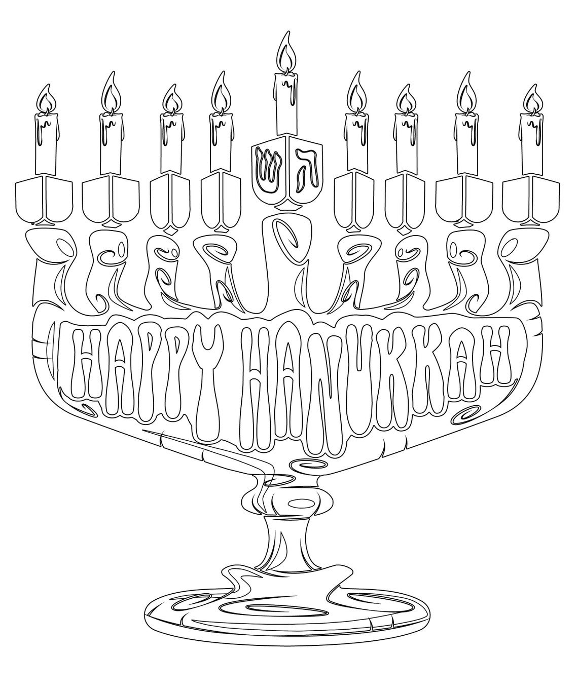 Happy Hanukkah Coloring Page / Digital Download / Chanukah Menorah Print PDF / Downloadable Art ...