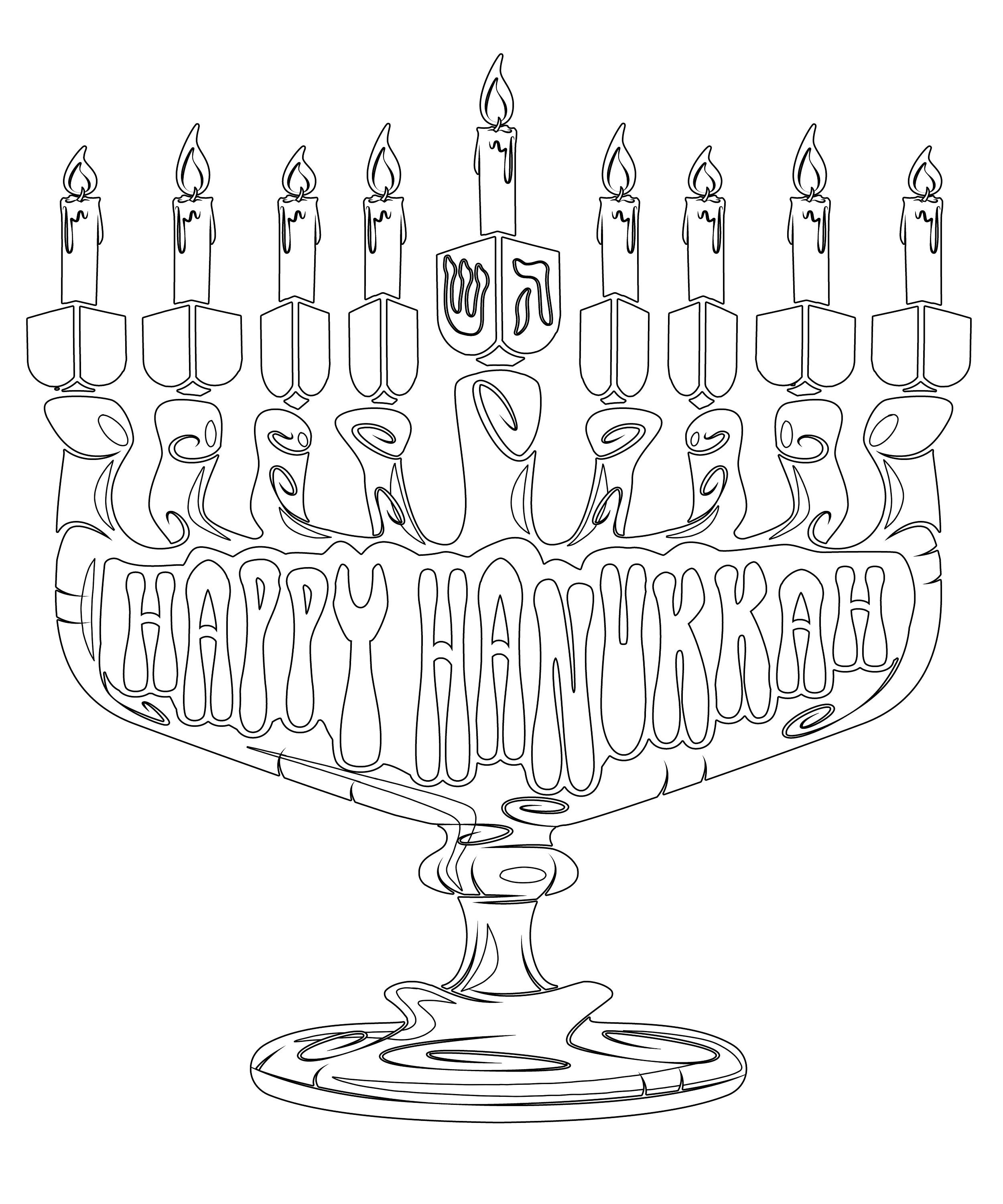 Happy Hanukkah Coloring Page / Digital Download / Chanukah Menorah ...
