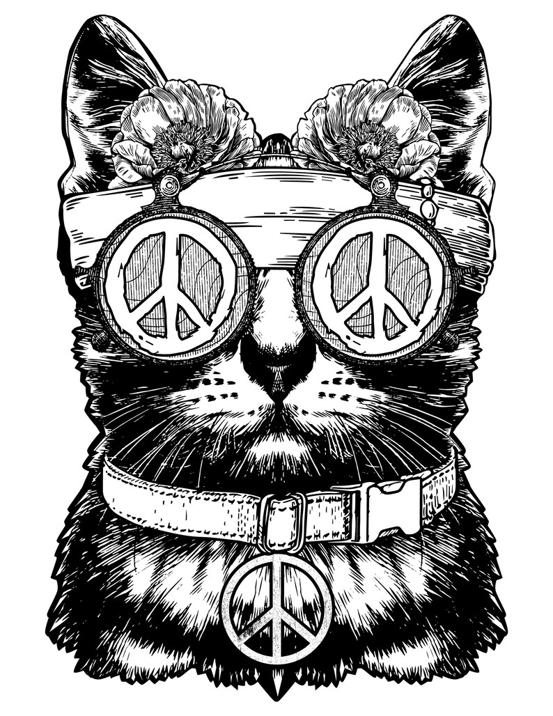 Hippie Cat Peace Sign Printable / Digital Download / Retro Cat - Etsy