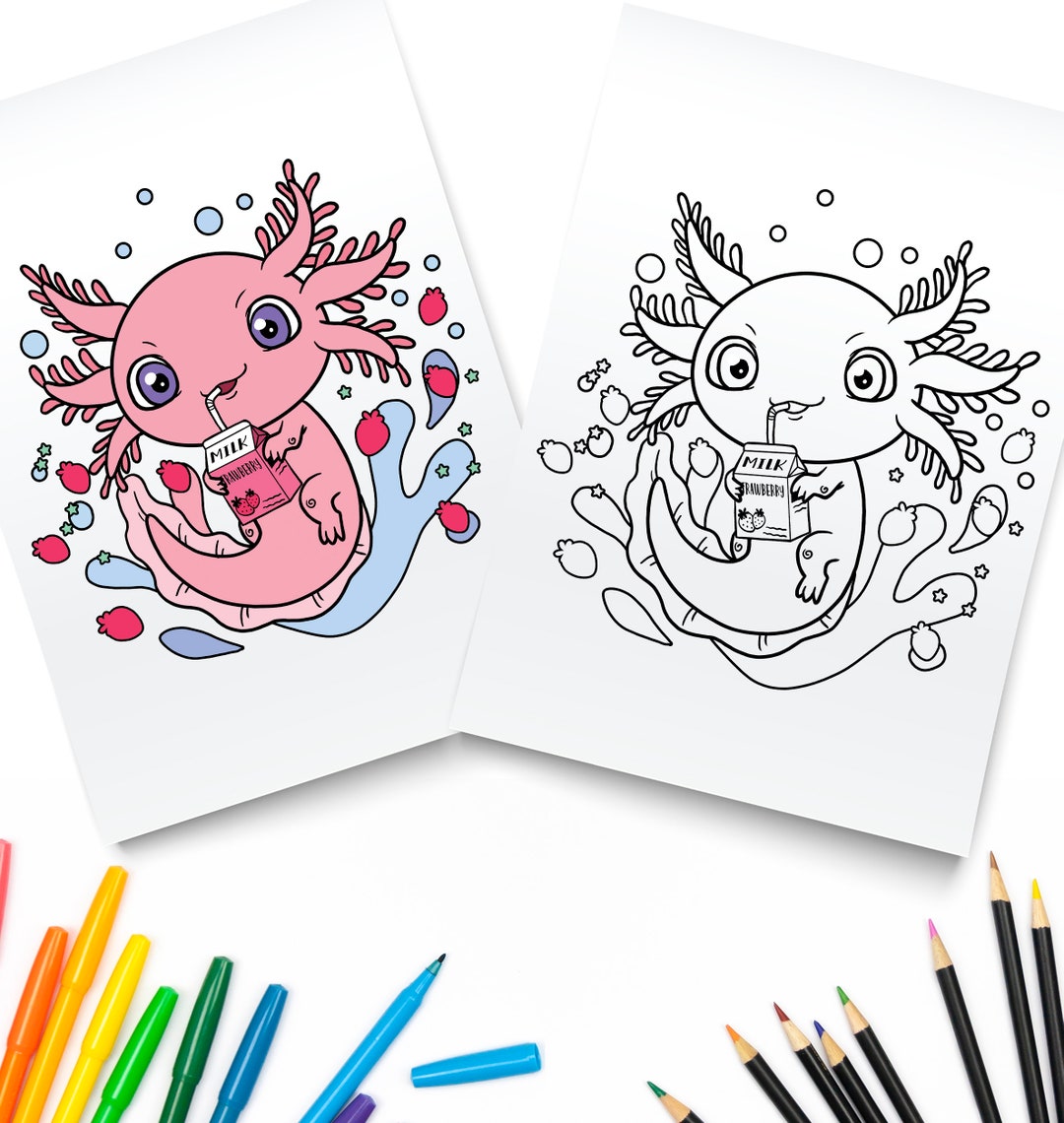 Cute Axolotl Coloring Page / Digital Download / Axolotls Kawaii Kids ...